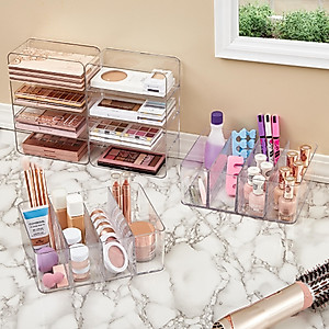 STORi 4-Compartment Clear Plastic Organizers (Set of 4) Rectangular Divided Makeup and Vanity Storage Bin, Use Upright for Eyeshadow Palettes, Made in USA