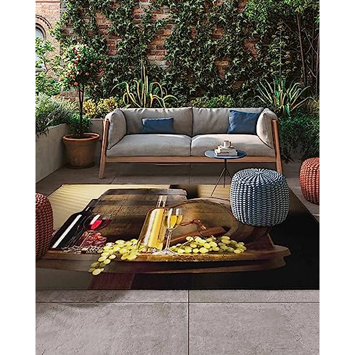 Outdoor Rug Mats,Cask Barrel Wine Glass Fruit Grape Indoor Area Rugs RV Camping Rugs Outside Mat 4x6ft,Floor Carpet for Patio Porch Deck Backyard Picnic Balcony Farmhouse Cellar Wooden Table