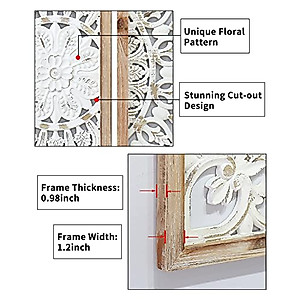 CASOLLY Carved Wood Wall Decor,Floral-Patterned Wooden Panels (Set of 3),Decorative Carved Wall Sculpture,39"x36"x1",for Living Room Bedroom Entrance Hall