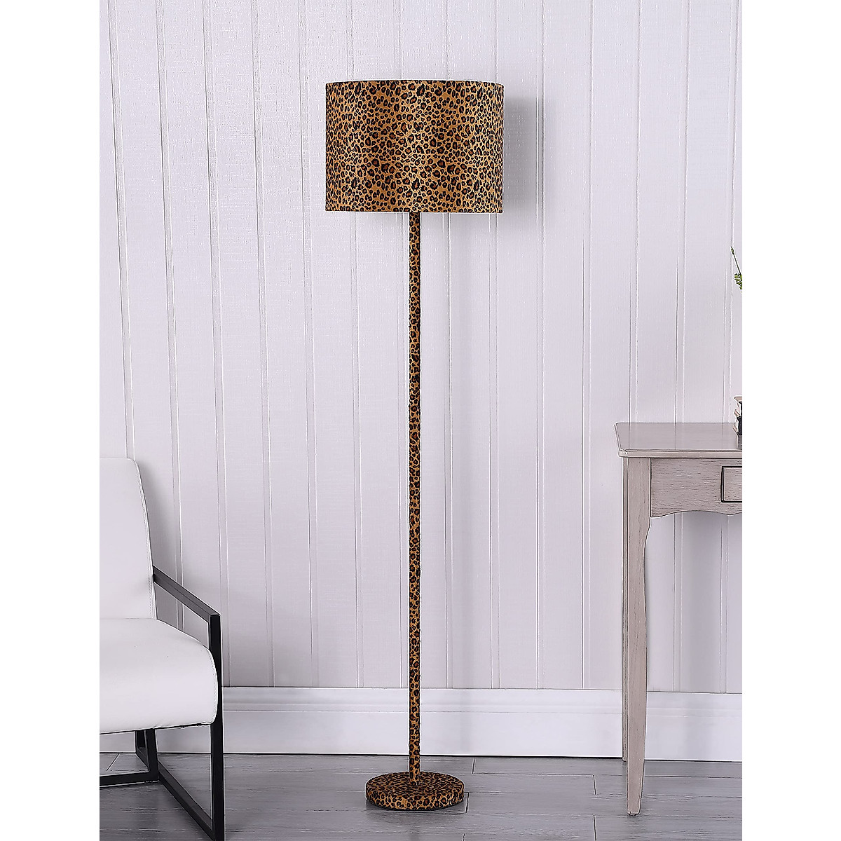 Ore International HBL2422 59" in Faux Suede Leopard Print Floor Lamp