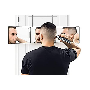 SELF-Cut System Travel Version - Three Way Mirror for Self Hair Cutting with Height Adjustable Telescoping Hooks and Free Educational Mobile App