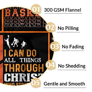 Personalized Basketball Blanket with Name - Soft, Plush & Warm - 40x30 Inches Small Blanket for Office, Chair - Brown Sports Throw Blanket Gifts for Boys, Girls