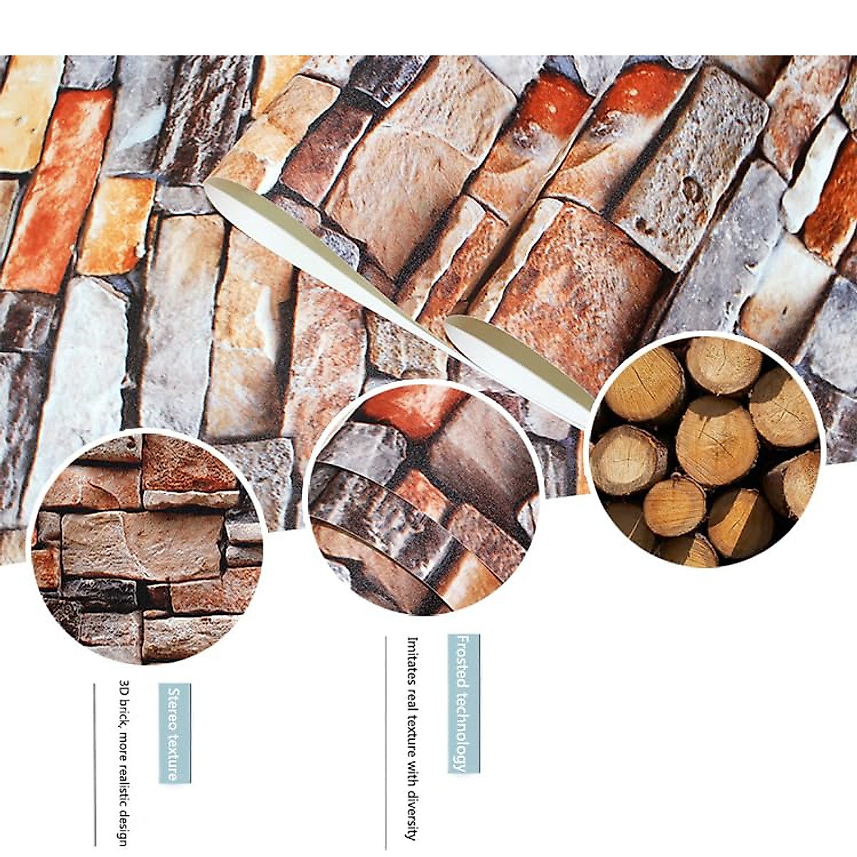 Stone Peel & Stick Wallpaper - Stacked Stone & Faux Brick - Self-Adhesive, Removable - Backsplash & Fireplace - 17.7'118'