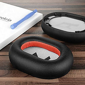 Geekria QuickFit Protein Leather Replacement Ear Pads for Plantronics BackBeat PRO 2, BackBeat PRO 2 Special Edition, Voyager 8200 UC Headphones Ear Cushions, Headset Earpads, Ear Cups (Black/Red)