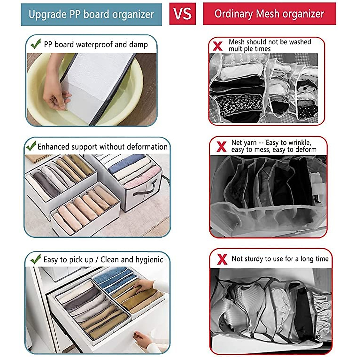 CHVOVUNY 2Pcs Wardrobe Clothes Organizer 12 Grids Washable Portable Closet Organizer Mesh Separation Storage Box Foldable Closet Drawer Organizer For Underwear,Socks,Scarves,Leggings,T-Shirts,Jeans
