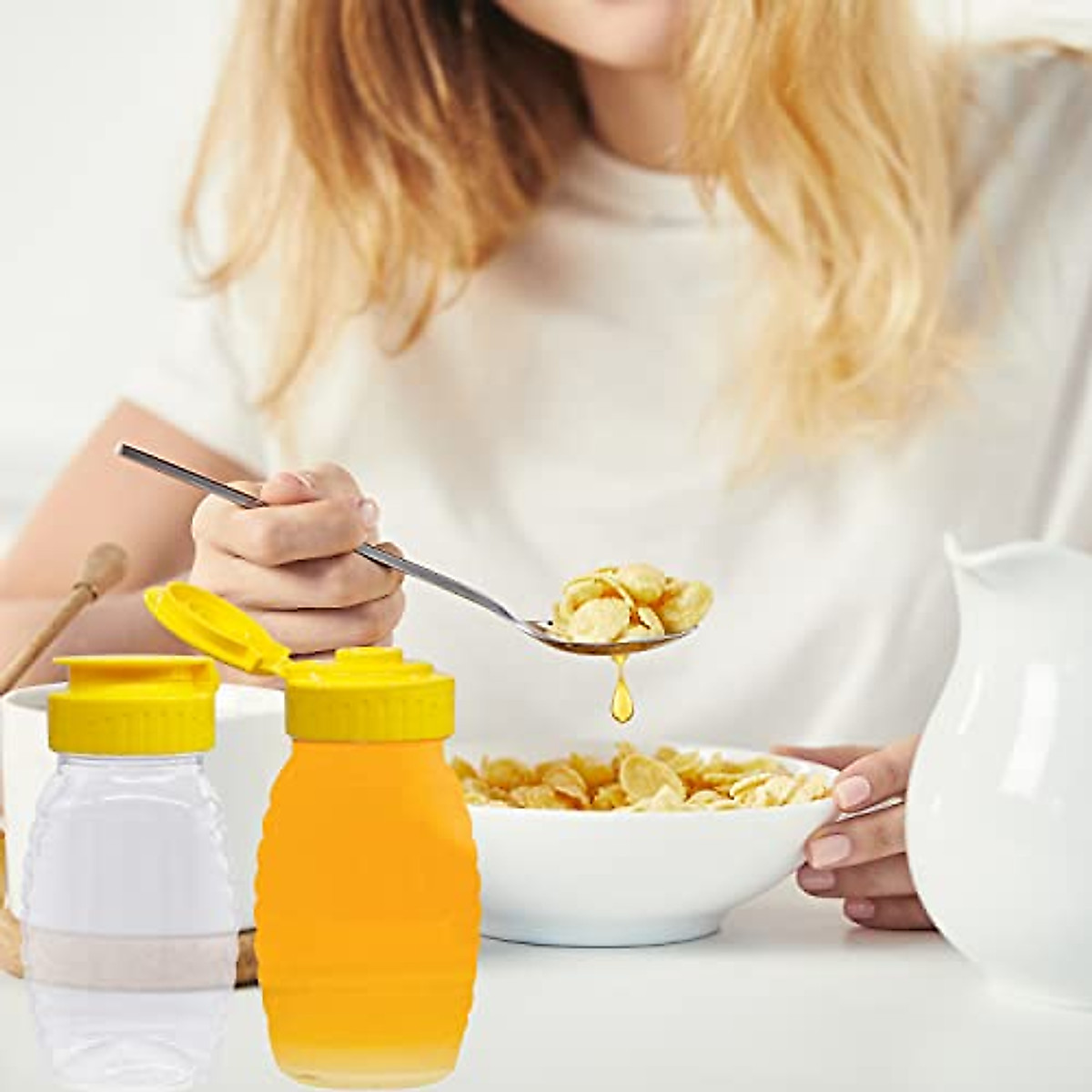 16 Pcs 3.7oz Clear Plastic Honey Jar,Squeeze Honey Bottle Container with Flip-Top Lid,Empty Honey Bottle for Storing and Dispensing