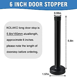 Door Stops, Wall Mount Door Stopper, Brushed Stainless Steel, Extra Long Doorstops with Sound Dampening Rubber Tip Bumper, Wall Door Protector 6 Inch 1 Pack Black