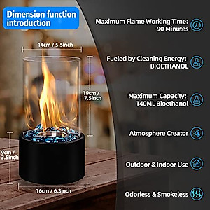 Eufrozy Small Table Top Fire Pit Bowl Indoor, Mini Portable Tabletop Rubbing Alcohol Fireplace Clean-Burning Bio Ethanol with Wind Guard Blue Rocks for Marshmallow S'Mores Apartment Personal Ambiance