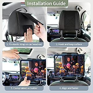 MoKo Universal Headrest Tablet Mount Holder, Adjustable Anti-Slip Strap Car Back Seat Tablet Support for Kids Detachable Stand for 7"-11" Tablets Fits iPad 9 10.2"/Pro 11"/Air 4, Mini 6, Switch, Black