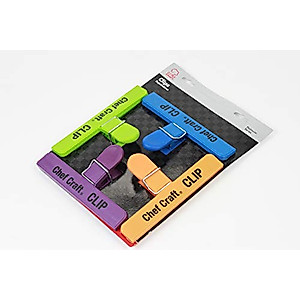 Chef Craft Vibrant Plastic 4 Piece Large Bag Clip Set, 4-Pack, Green/Blue/Orange/Purple