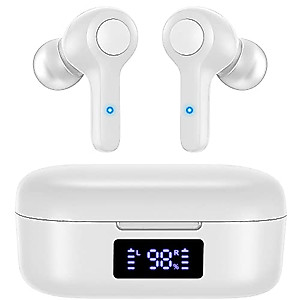 MOZOTER Bluetooth 5.3 Wireless Earbuds,Deep Bass Loud Sound Clear Call Noise Cancelling with 4 Microphones in-Ear Headphones with Wireless Charging Case Compatible for iPhone Android,Workout-White