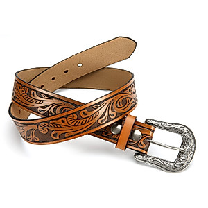 CR Western Belts for Women - 1.5" Leather Cowgirl Belt for Jeans Pant - Country Belts for Women with Big Vintage Buckle