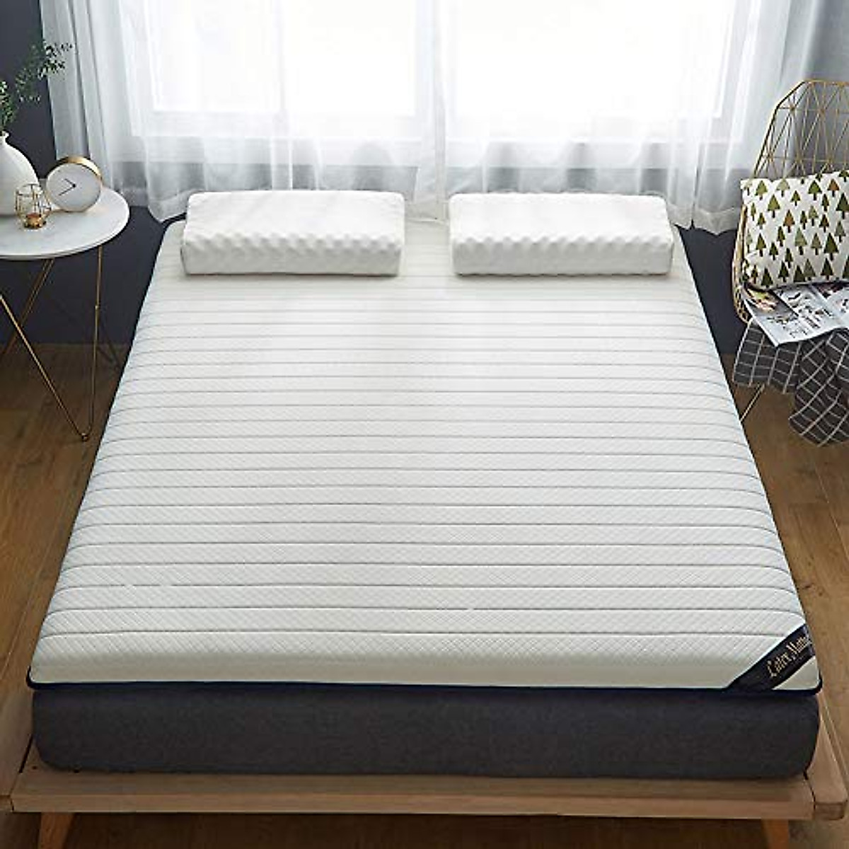 100% Natural Latex Mattress,Breathable Super Soft Foldable Tatami Mattress for Single Double Guest Bedroom Kids Room White Queen:150x200cm