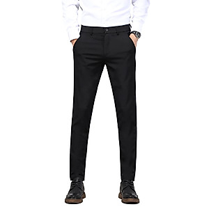 Plaid&Plain Men's Slim Fit Dress Pants Formal Pants Dress Slacks for Men 603 Black(New) 34X32