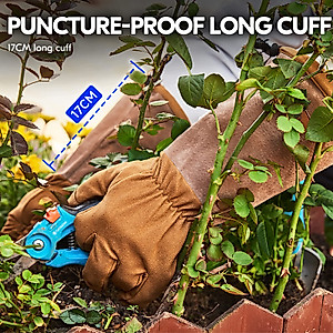 Vgo... Safety Work Gloves Men, Extended Pig Split Leather Cuff,Synthetic Leather, Rose Pruning Thorn Proof,Gardening(1 Pair,Size M, Brown,SL6592M)