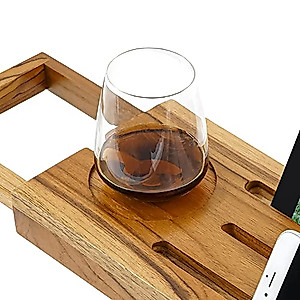 EcoFives Teak Bathtub Tray Caddy - Expandable Bath Tray - Adjustable Organizer Tray for Bathroom - Luxury Bath Caddy Tub Table, Bathtub Accessories & Bathroom Gadgets