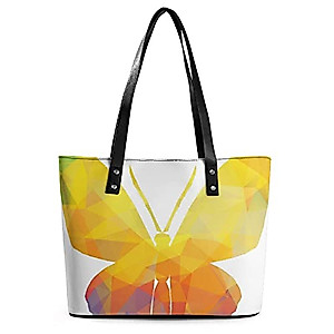 Womens Handbag Butterfly Yellow Leather Tote Bag Top Handle Satchel Bags For Lady