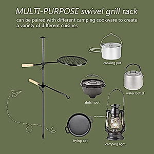 Adjustable Outdoor Campfire Grill Stand Portable Camping Kitchen Table,Swivel Campfire Grill, Heavy Duty BBQ，Fire Pit Grill，Over Fire Camping Grill for Outdoor Barbecue Over Open Fire