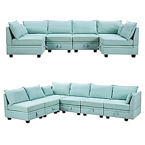 WILLIAMSPACE 115" Sectional Sofa Couch with Storage for Living Room, Modern Corner L-Shaped Sofa 6 Seater Couch, Modular Convertible Sofa Bed with Reversible Chaise for Home Office (Light Green)