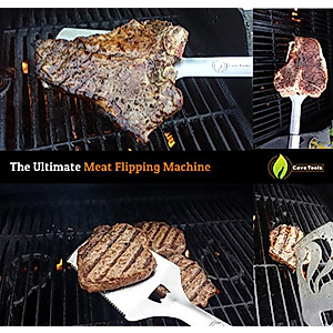 Cave Tools 3-Piece BBQ Tools Set - Includes Spatula, Tongs, & Fork - Heavy Duty Stainless Steel, Dishwasher Safe - BBQ Grill Accessories