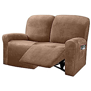 ULTICOR Reclining Love Seat Slipcover, 48" - 65" L, 6-Piece Velvet Stretch Loveseat Reclining Sofa Covers, 2 seat Love seat Recliner Cover, Thick, Soft, Washable (Sand)