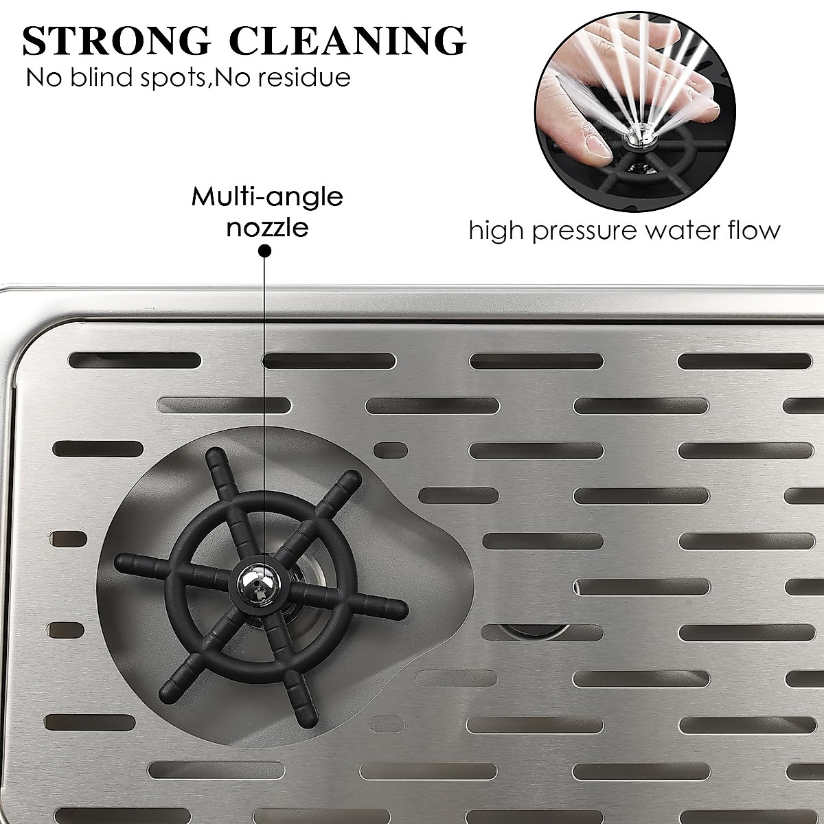 Pitcher Washer, Espresso Washer and Spray, Drainage and Drip Tray, 304 Stainless Steel Bar Glass Washer Sink, Suitable for Home Kitchen, Hotel, Coffee Shop, Restaurant (Silver)