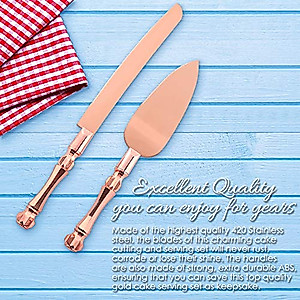 Homi styles Wedding Cake Knife and Server Set | Rose Gold Color Premium 420 Stainless Steel Gold Plated Blades | Cake Cutting Set for Wedding Cake, Birthdays, Anniversaries, Parties