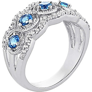 Lexi and Rose 925 Sterling Silver London Blue Topaz & Lab Created White Sapphire Band Ring - Size 9