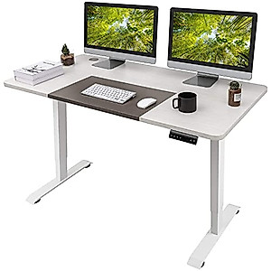 Homall Electric Height Adjustable Standing Desk 55 x 28 Inches Computer Desk Stand Up Home Office Workstation Desk T-Shaped Metal Bracket Desk with Wood Tabletop and Memory Settings （White）