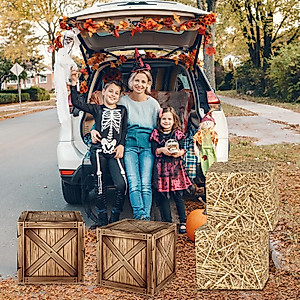 6PCS Hay Bales Boxes Decor Western Cowboy Party Decorations Large Farm Fake Trunk or Treat Car Photo Booth Wooden Grain Straw Fall Harvest Halloween for Rodeo Birthday Baby Shower Favors Supplies