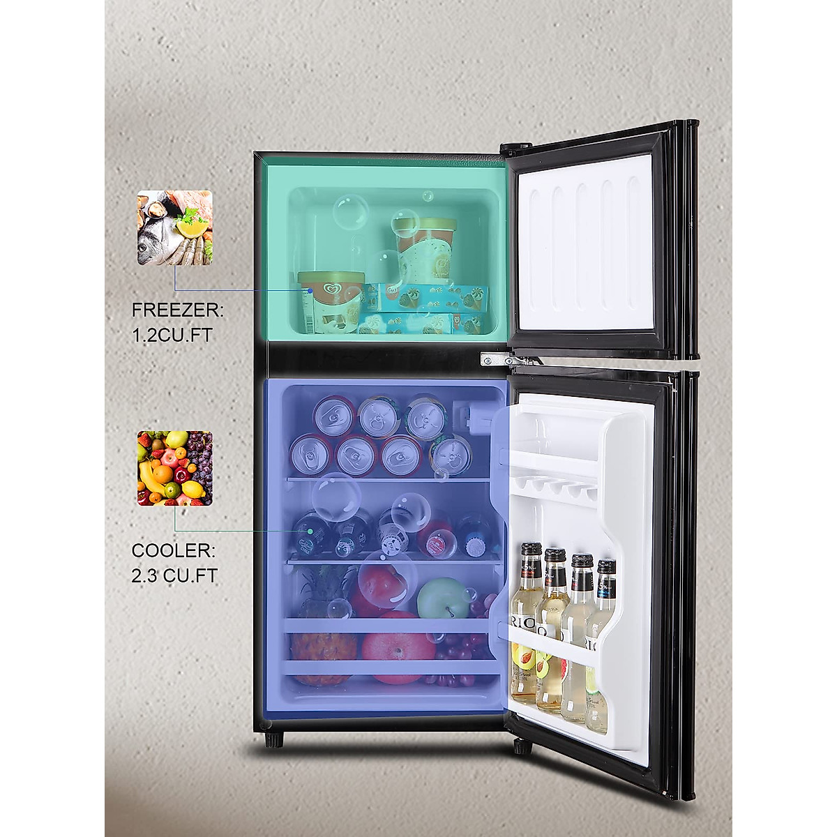 KRIB BLING 3.5 Cu.Ft Compact Refrigerator Mini Fridge with Freezer,7 Level Adjustable Thermostat Removable Shelves Small Refrigerator for Office Dorm Apartment Black