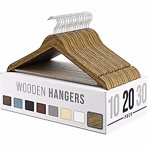 Wooden Hangers for Clothes - Heavy Duty Non-Slip Pants Bar & 360 Swivel Hook |Ganchos De Ropa | Great for Suits, Coats, Clothing [20-Pack - Vintage]