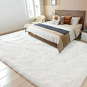 Merelax Soft Modern Indoor Large Shaggy Rug for Livingroom Bedroom Dorm Kids Room Home Decorative, Non-Slip Plush Fluffy Furry Fur Area Rugs Comfy Nursery Accent Floor Carpet 8x10 Feet, Ivory