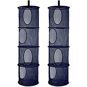 2Pcs Foldable Hanging Storage Mesh Space Saver Bags Organizer,Foldable Suspension Storage 4 Compartments Toy Storage Organizer for Kid Room Toys, Gloves,Hats,Socks Storage 43.5"x 12" Dark Blue