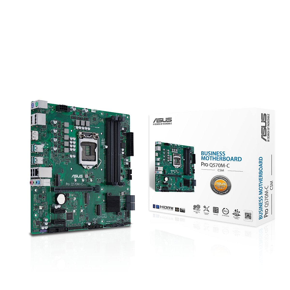 ASUS Pro Q570M-C/CSM LGA1200 (Intel 10th&11th Gen) mATX Commercial Motherboard (PCIe 4.0,1 LAN,Front Panel USB 3.2 Type-C, Intel vPro,2X DP,TPM 2.0 IC,COM debug Header,self-Recovering BIOS,ACCE)