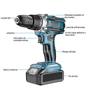 DEWIN Cordless Power Drill Set, 21V Electric Drill with Battery and Charger, 2 Variable Speed, 24 piece tool Portable Drill With tool box blue