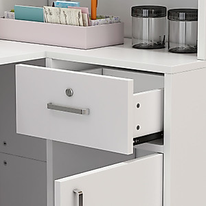 Hitow Modern Reception Desk Counter Table, L-Shap Reception Room Front Desk with Lockable Drawer & Open Shelves, Retail Counter for Salon Checkout Office, White (55.9" W x 32.3" D x 48.4" H)