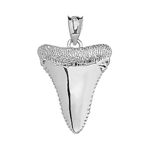 Shark Tooth Lucky Pendant Necklace in Polished 925 Sterling Silver, 16"