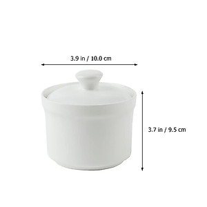 YARNOW Ceramic Stew Pot with Lid Small Steam Soup Bowl Steaming Cup for Home Kitchen Egg Custard Appetizer Bowl Style B, White Style B, 10X10CM