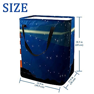 Lighthouse and Stars Blue Laundry Basket Large Cloth Organizer Bag Basket Foldable Laundry Hamper with Handles