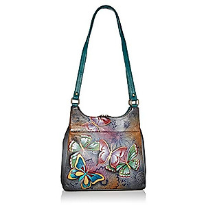 Anna by Anuschka womens Anna Anuschka Genuine Leather Medium Hobo-butterfly Paradise Satchel Bag, Butterfly Paradise, One Size US