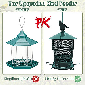 Bird Feeders for Outdoors Hanging, Way2Furn Wild Bird Feeder Squirrel Proof, Adjustable Metal Outside Feeder with 3.8 lbs Seed Large Capacity for Cardinal, Sparrow, Finch, Chickadee (Green)