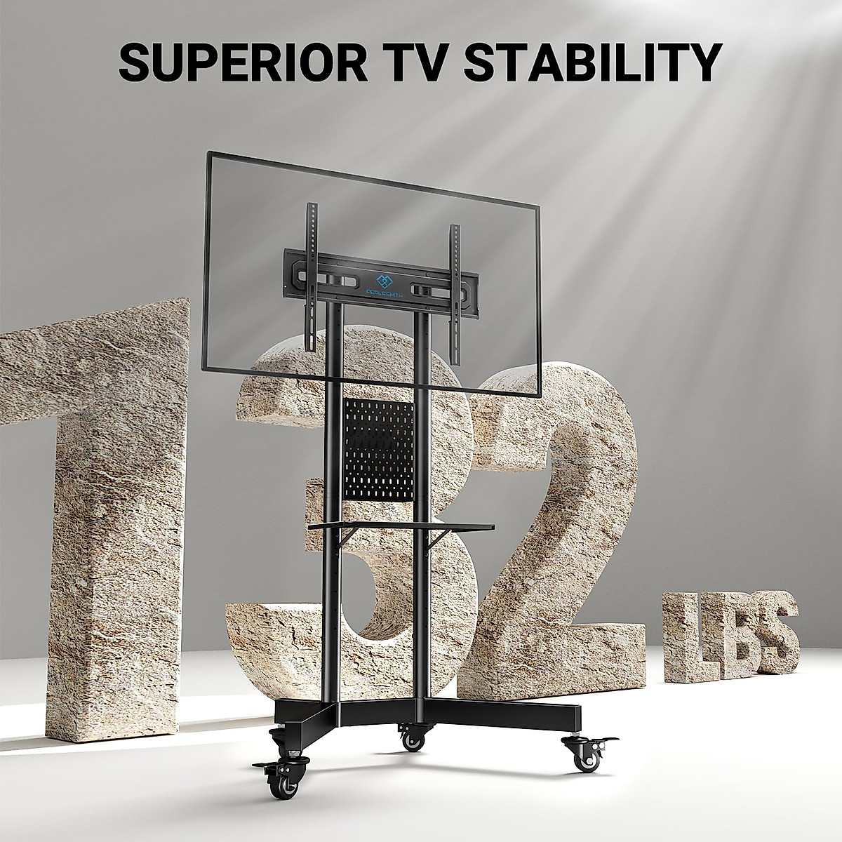 Mobile TV Cart with Wheels for 32-85 Inch Flat Curved Screen TVs- UL Certificated Height Adjustable Rolling TV Stand Hold Up to 132 lbs- Trolley Floor Stand with Tray Max VESA 600x400mm PSTVMC01