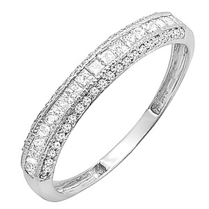 Dazzlingrock Collection 0.45 Carat (ctw) 18k Princess & Round Diamond Wedding Ring Set for Women White Gold, Size 5
