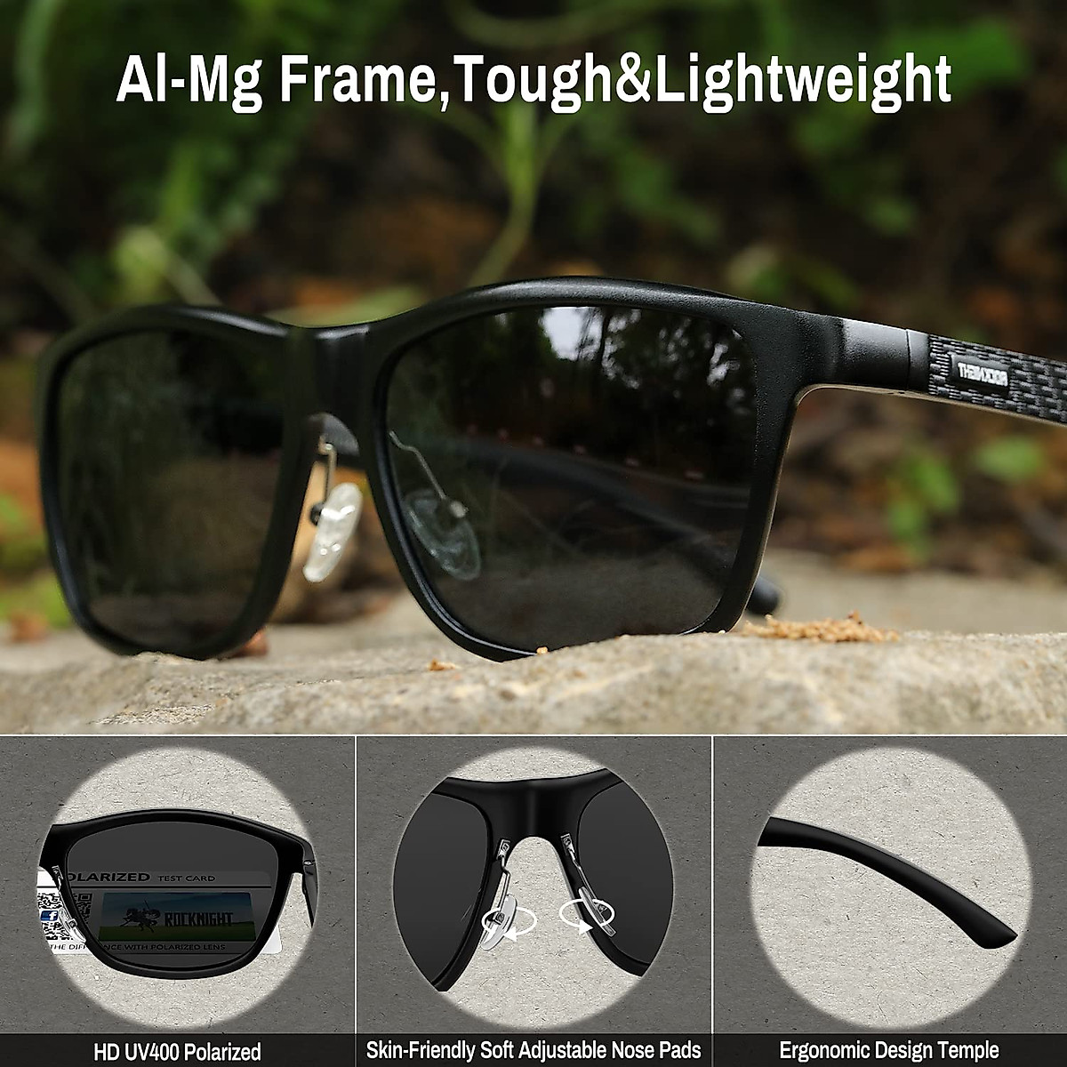 ROCKNIGHT Driving Sunglasses for Men Polarized UV Protection Metal Frame Cool Outdoor Casual UV400 Sunglasses Hiking Travel