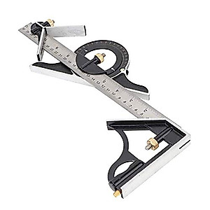 Fafeicy Stainless Steel T Square Ruler Adjustable Sliding Combination Square Ruler & Protractor Level Measure Measuring Tool 4-Piece 4R Combination Square