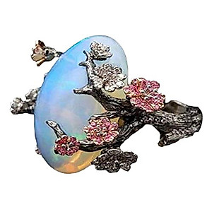 shiYsRL Exquisite Jewelry Ring Love Rings Vintage Women Faux Opal Plum Blossom Flower Two Tone Finger Ring Jewelry Gift Wedding Band Best Gifts for Love with Valentine's Day - US 6