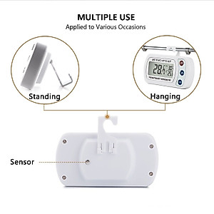 ZEZHOU Digital Refrigerator Thermometer 2Pack - IPX3 Waterproof Wireless Freezer Room Temperature Monitor with Hook, Large LCD Easy to Read Display & Max/Min Record Function for Indoor/Outdoor
