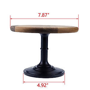 MY MIRONEY 7.87" Wooden Cake Stand Rustic Cake Holder with Black Base Round Cupcake Holder Wedding Cake Pedestal Stand for Dessert Table, Birthday Party, Home Decor