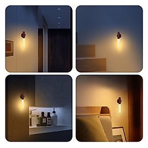 Ni-SHEN Motion Sensor Night Light Indoor with 3 Color Mode, Rechargeable Powerful Magnetic Body Wall Light Led Hallway Light, Battery-Operated Wooden Wall Sconce for Hallway, Stairway (Bubble)